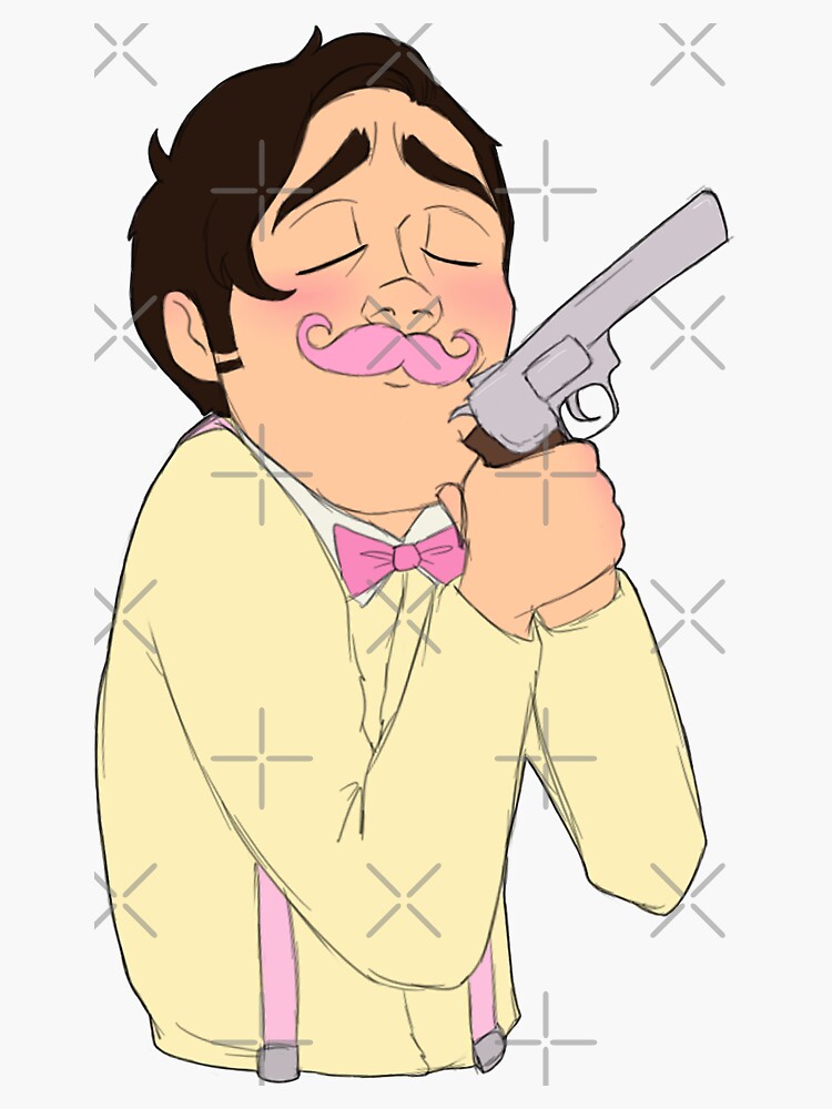Wilford Warfstache Really Loves His Gun Sticker For Sale By Ruebharb