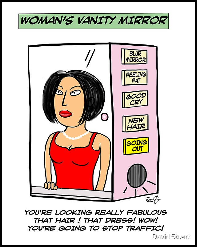 "Woman's Vanity Mirror Cartoon" by David Stuart | Redbubble