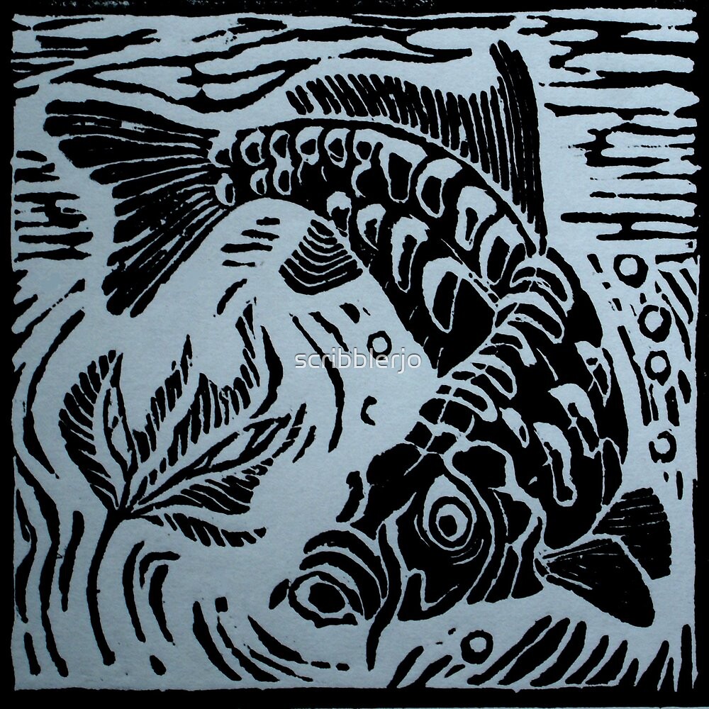 "Carp...Linocut" by scribblerjo | Redbubble