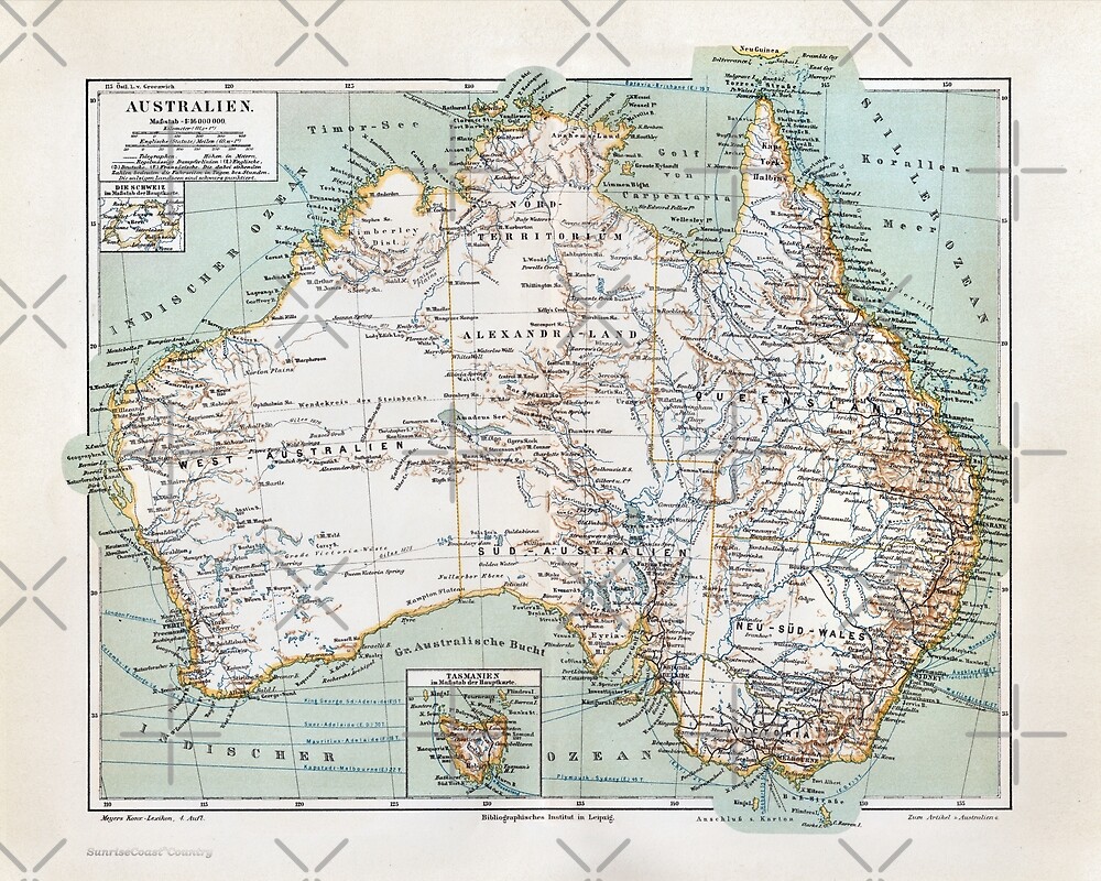 "Antique Map of Australia Swiss/German circa 1890" by sunrisecoast ...