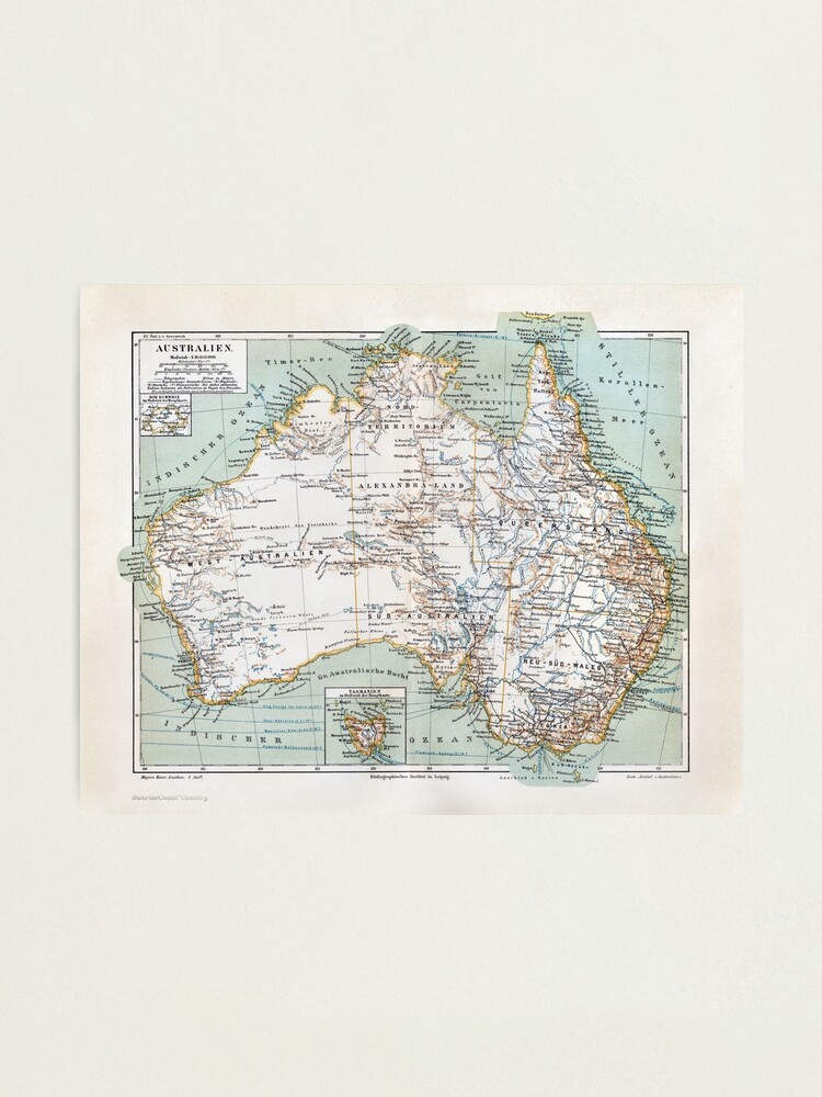 "Antique Map of Australia Swiss/German circa 1890" Photographic Print ...