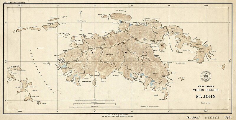 "Vintage Saint John Virgin Islands Map (1922)" by BravuraMedia | Redbubble