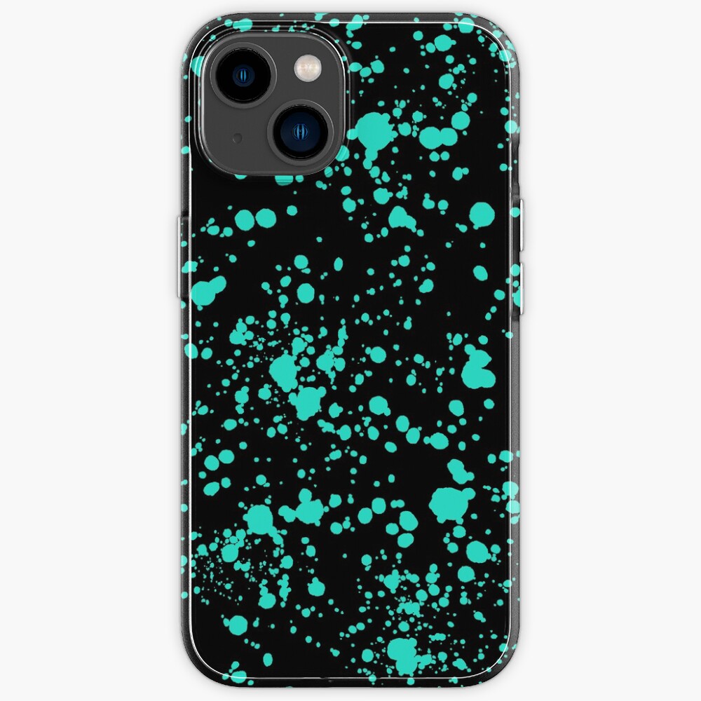 "Neon cyan paint splashes on black background." iPhone Case for Sale by ...