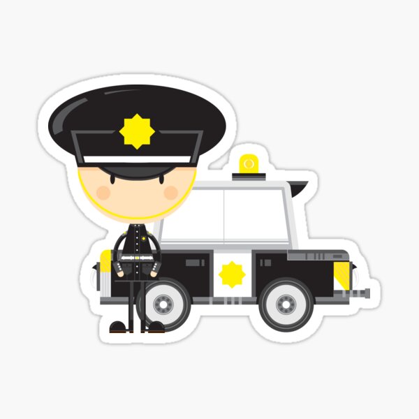 "Cartoon Policeman and Police Car" Sticker for Sale by MurphyCreative ...