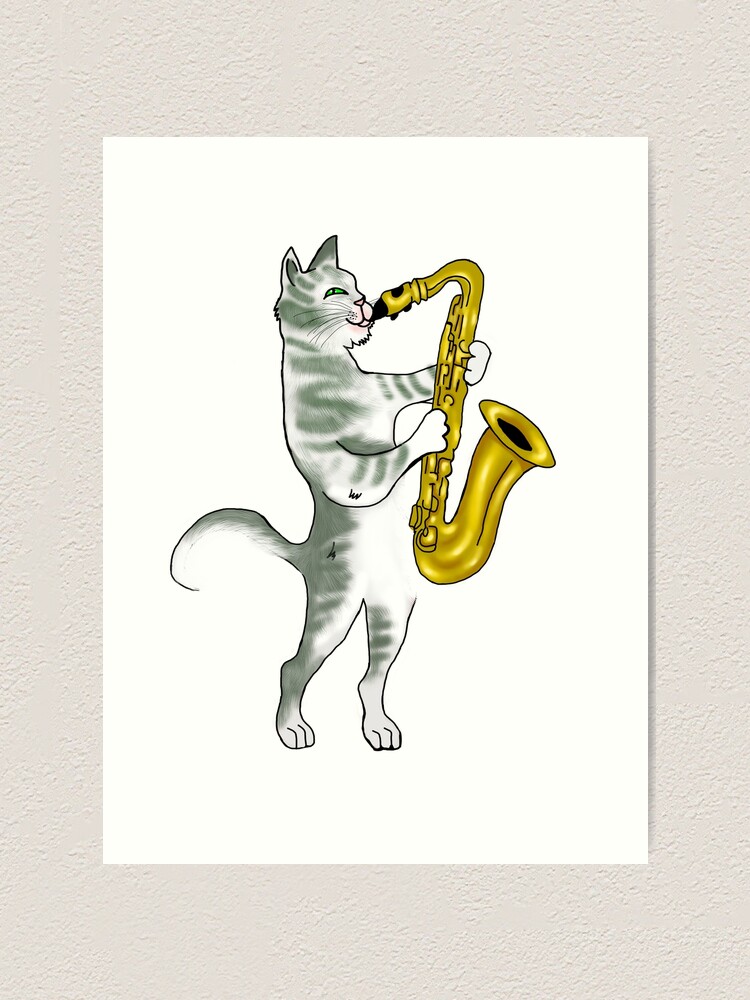 "Funny Cat Saxophone Jazz Lovers Fine Art Gift " Art Print for Sale by ...