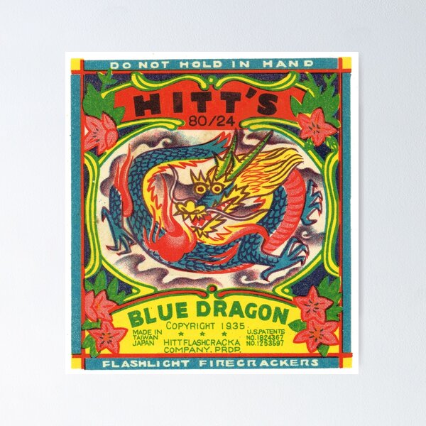"Blue Dragon: Vintage Fireworks label circa 1935" Poster for Sale by ...