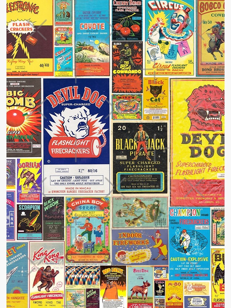 "Vintage Firecracker box label Pattern " Spiral Notebook for Sale by ...