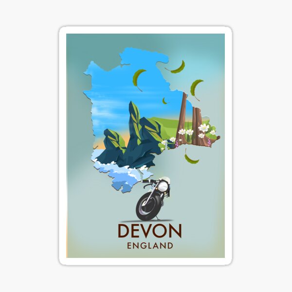 "Devon England Illustrated map travel poster" Sticker for Sale by ...