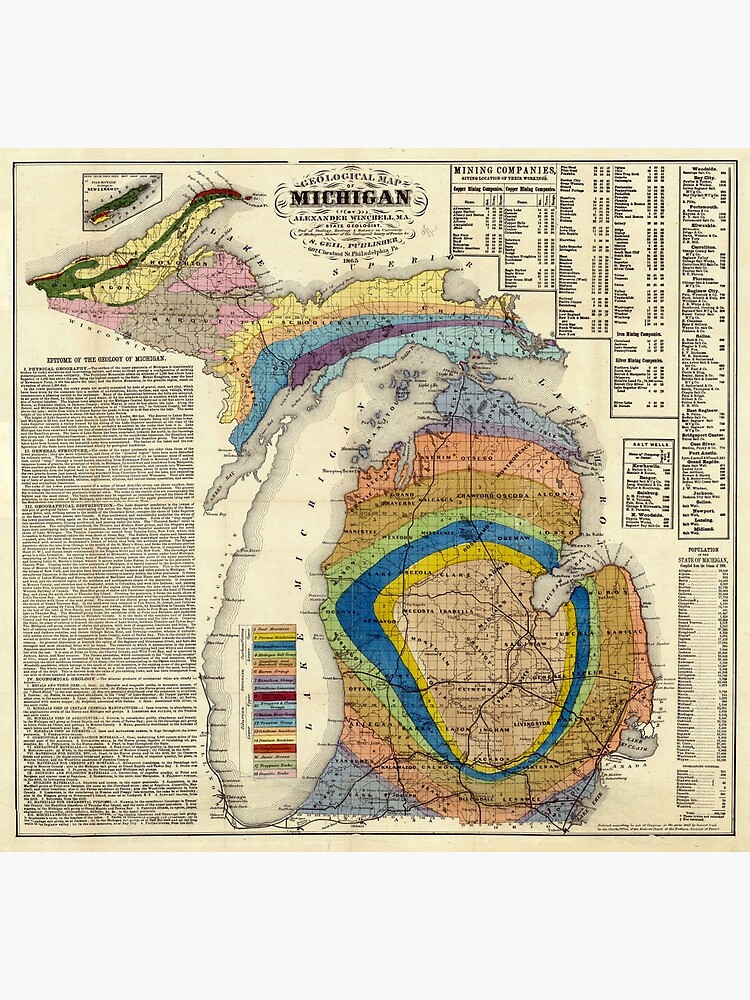 Vintage Michigan Geological Map (1865) Premium Matte Vertical Poster ...
