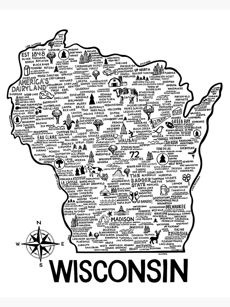 "Wisconsin Map" Sticker by fiberandgloss | Redbubble
