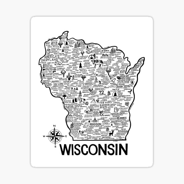"Wisconsin Map" Sticker by fiberandgloss | Redbubble
