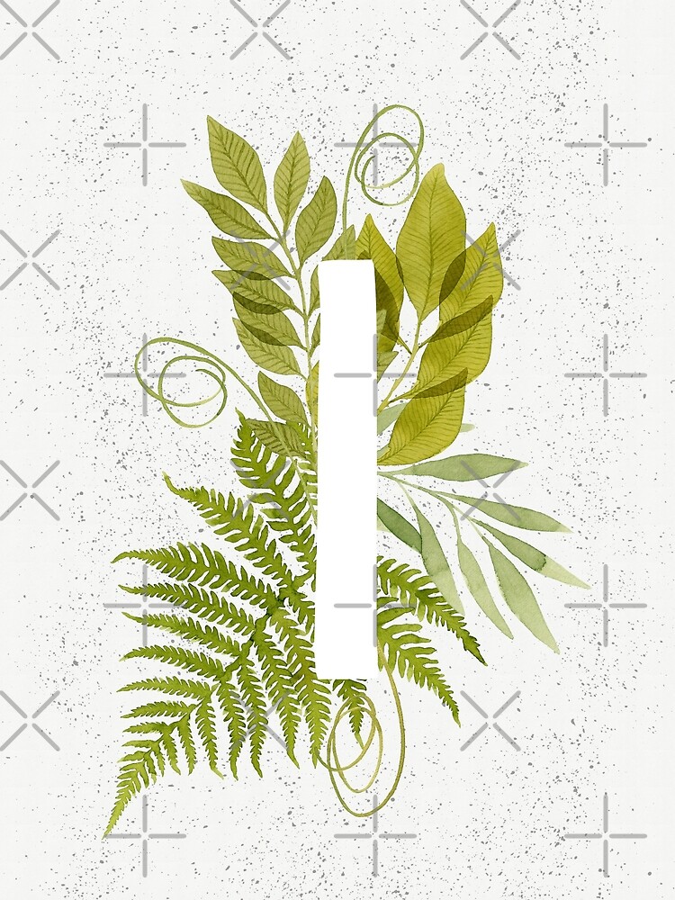 "Letter I monogram with green watercolor fern and leaves" Poster by ...