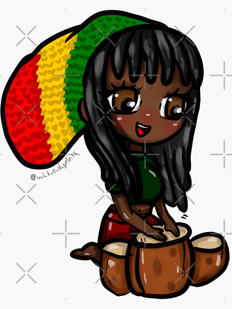 "Jamaican, girl, chibi, chibi girl, drums, Rasta, green, red, yellow ...