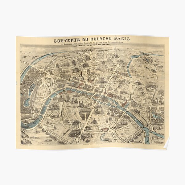 "Vintage Pictorial Map of Paris France (1871)" Poster for Sale by ...
