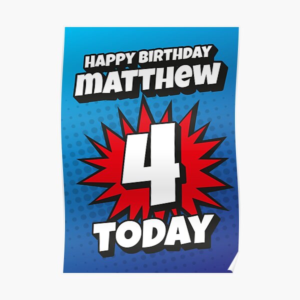 "'Happy Birthday Matthew - 4 Today' Kapow Wow Wham Bam Blast Greeting ...