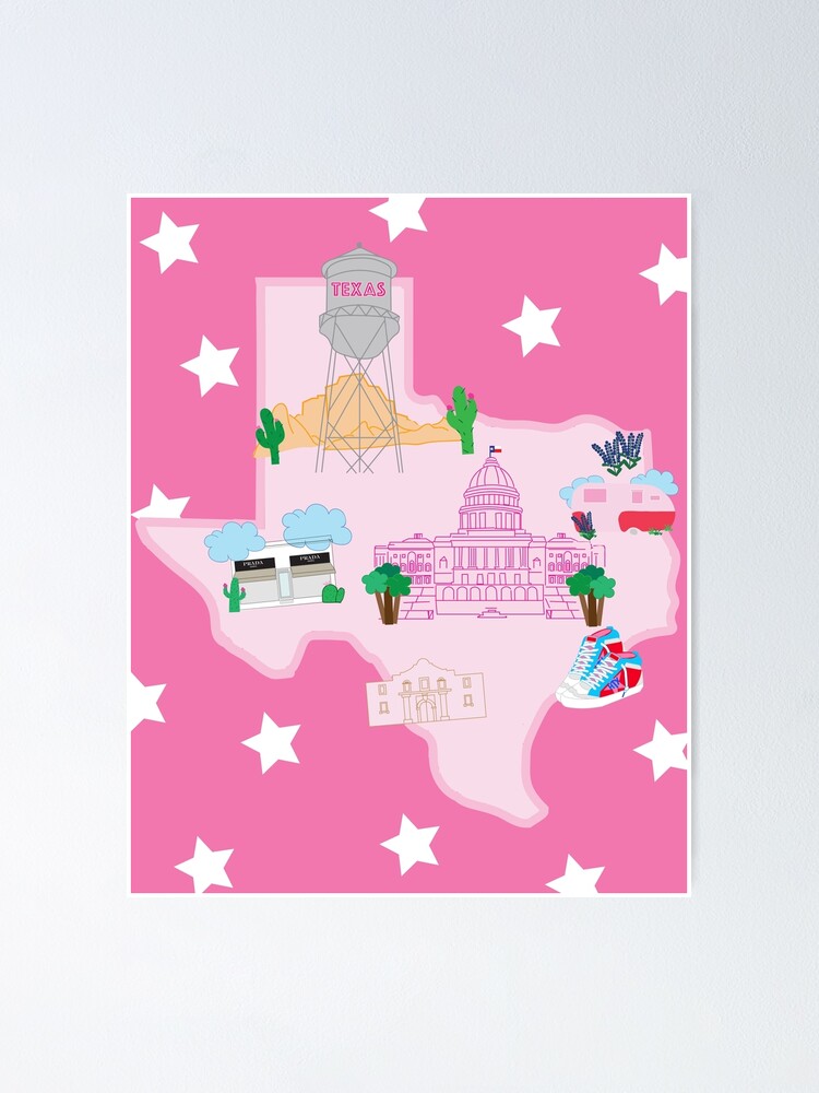 "PINK MAP OF TEXAS" Poster for Sale by Tomfoolerytom4d | Redbubble