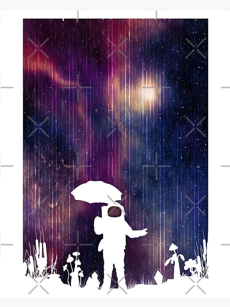 "Astronaut with umbrella on distant world in interstellar rain" Art ...