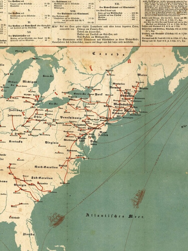"Vintage German US Immigration Map (1853)" iPhone Case for Sale by ...