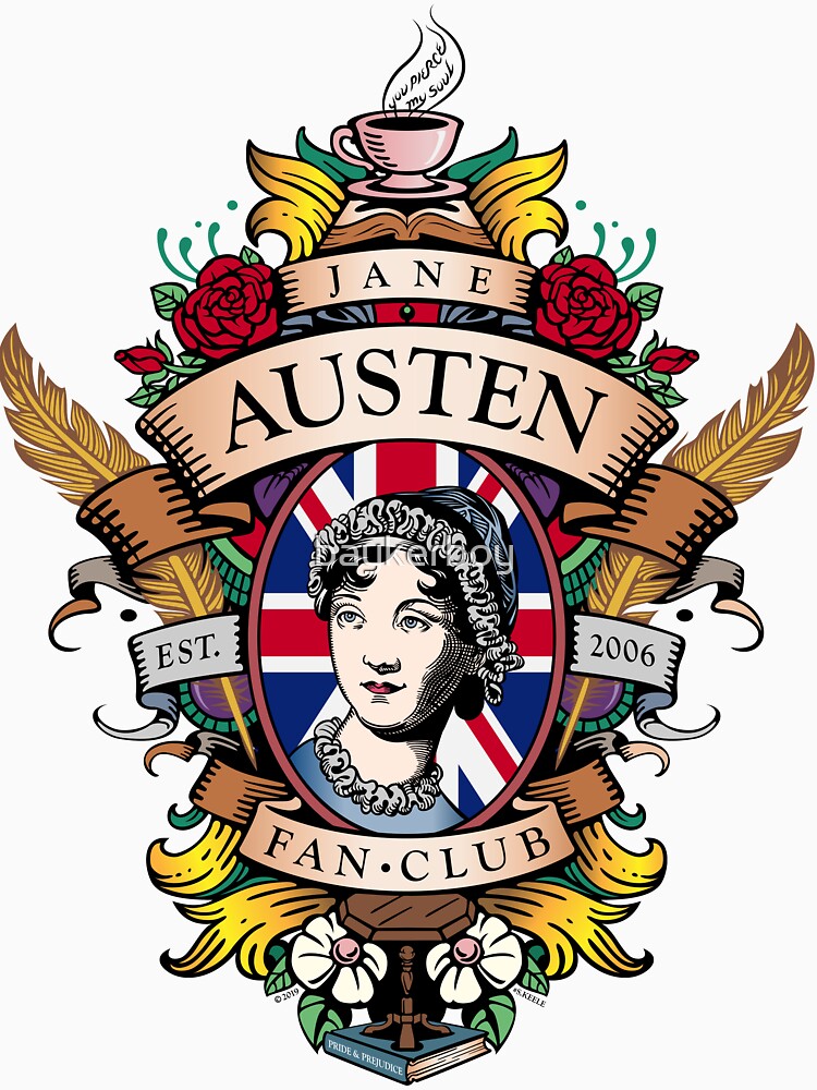 "Jane Austen Fan Club color" T-shirt for Sale by baykerboy | Redbubble ...