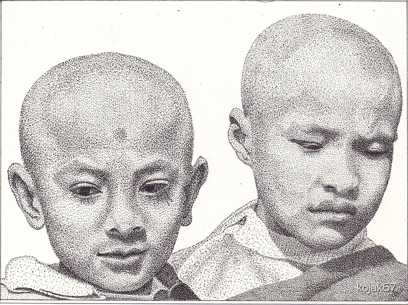 "Novice Monks, Kathmandu, Nepal, Ink Drawing" by kojak67 | Redbubble
