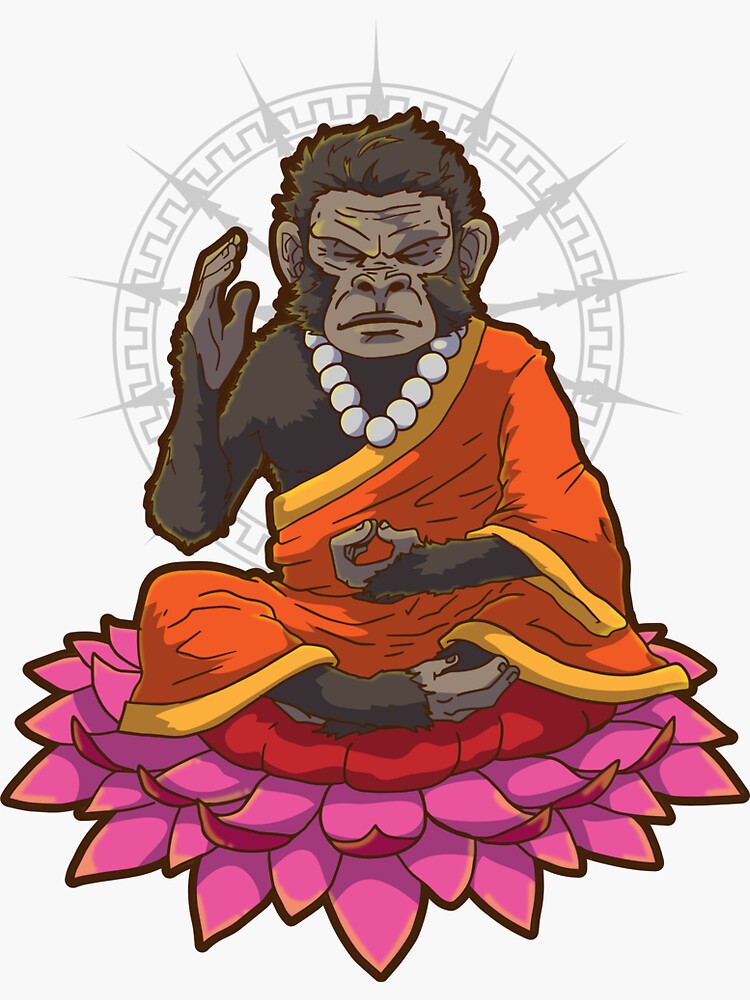 "Ape chimp meditation monk lotus flower gift" Sticker by micvog | Redbubble