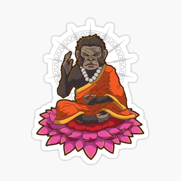 "Ape chimp meditation monk lotus flower gift" Sticker by micvog | Redbubble