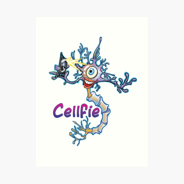 "Cellfie Cell-fie Selfie Neuron Brain Cell Cartoon Character" Art Print ...