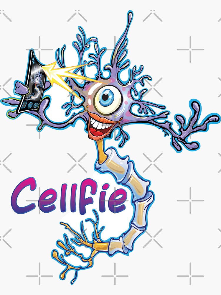 "Cellfie Cell-fie Selfie Neuron Brain Cell Cartoon Character" Sticker ...