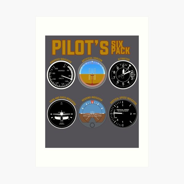 "Pilot's Six Pack Design | Flight Instruments Aviation Art" Art Print ...