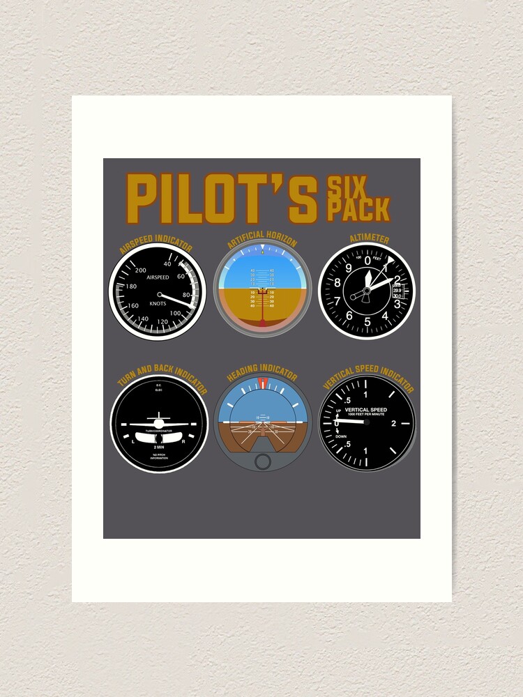 "Pilot's Six Pack Design | Flight Instruments Aviation Art" Art Print ...