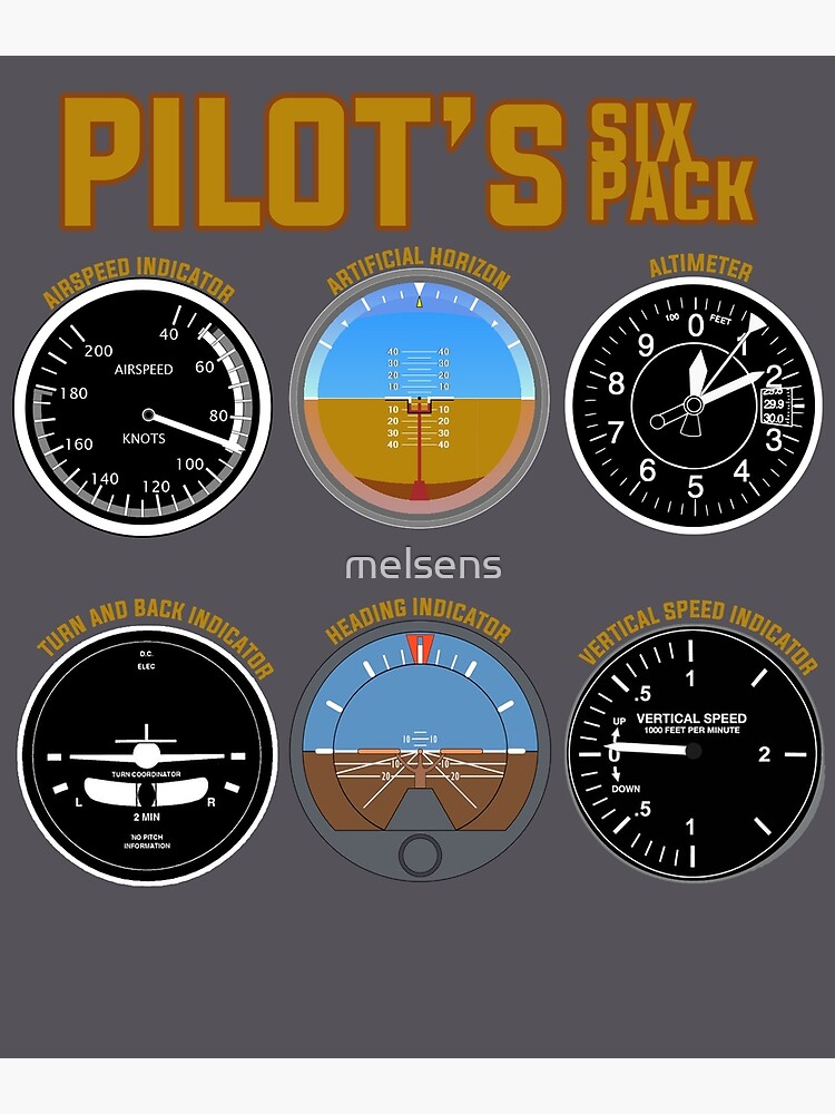 "Pilot's Six Pack Design | Flight Instruments Aviation Art" Poster by ...