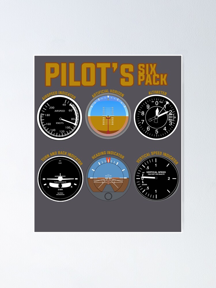"Pilot's Six Pack Design | Flight Instruments Aviation Art" Poster by ...