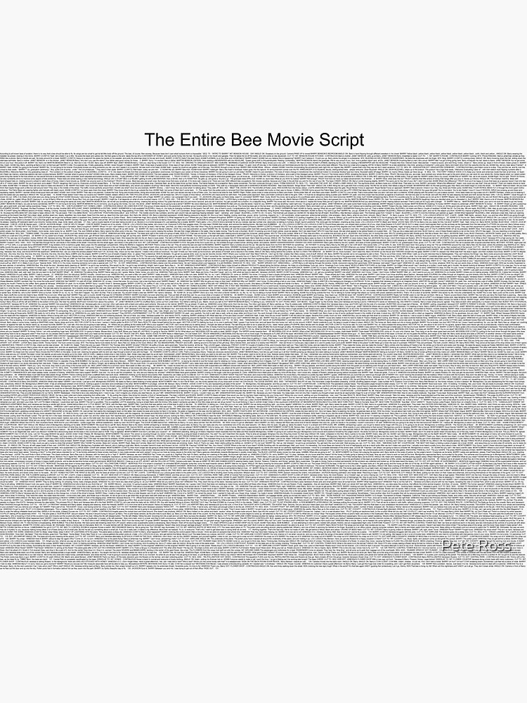 "The Entire Bee Movie Script" Sticker for Sale by MrPeterRossiter ...