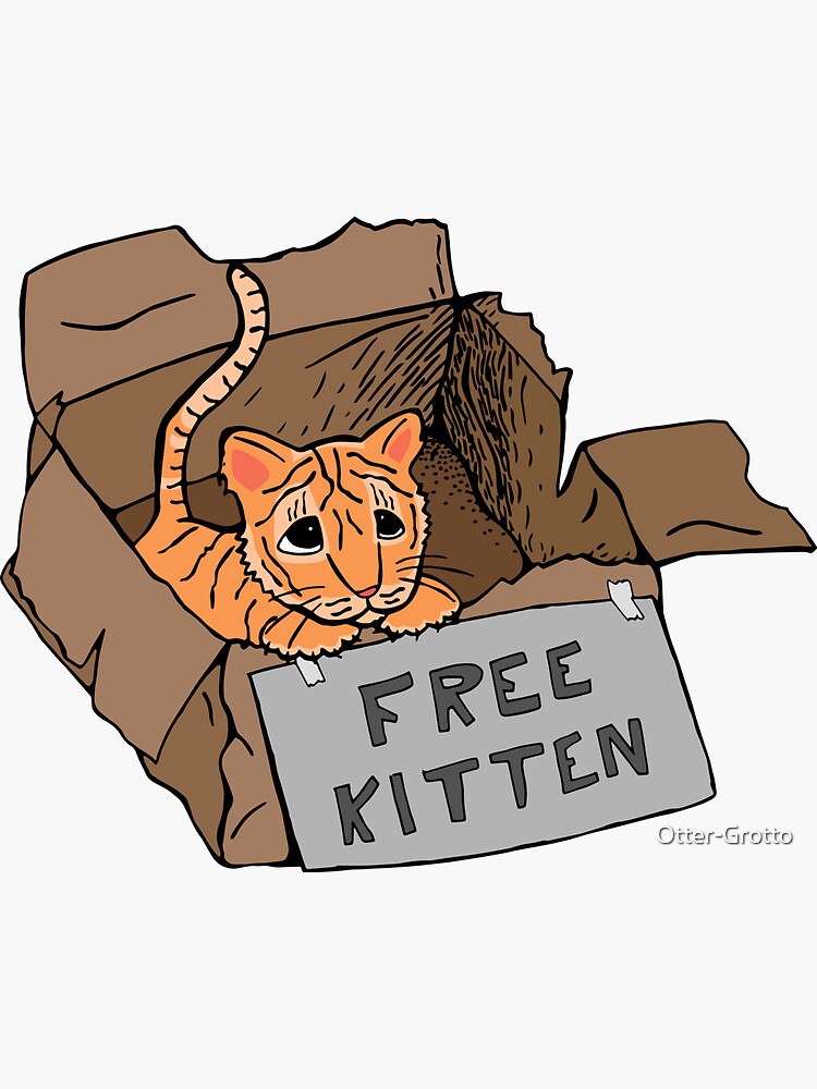 "Free Kitten (or Tiger) in a Box" Sticker by Otter-Grotto | Redbubble