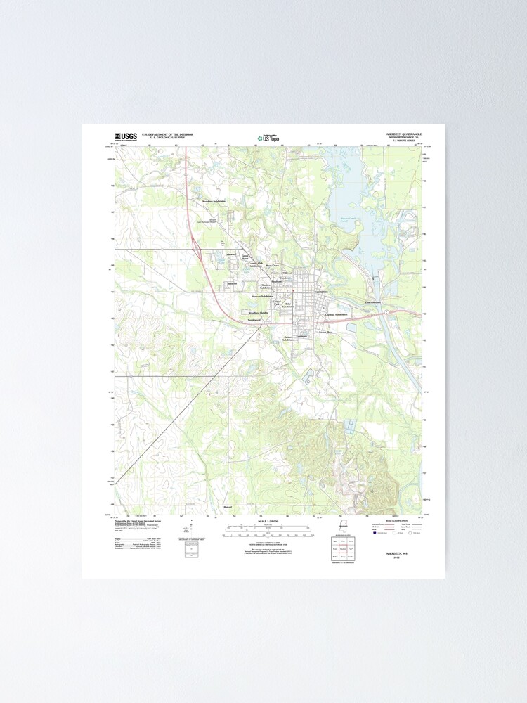 "USGS TOPO Map Mississippi MS Aberdeen 20120326 TM" Poster by ...