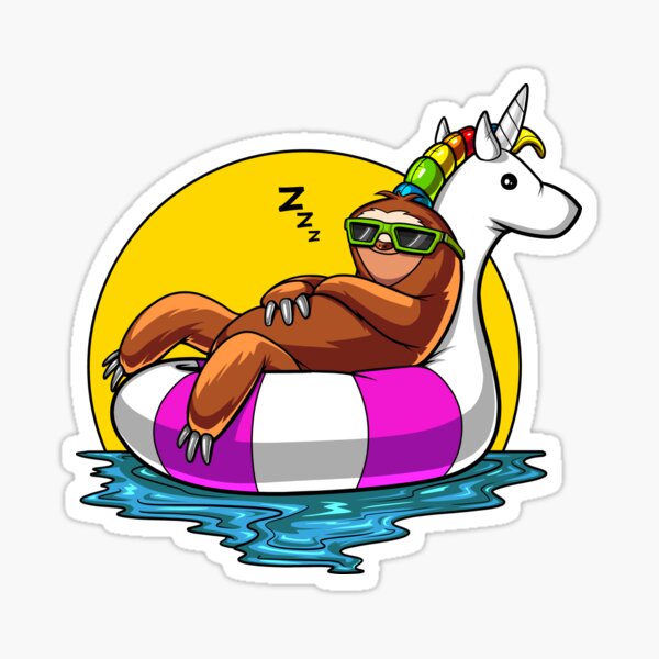"Sloth Riding Unicorn Float Pool Party" Sticker by underheaven | Redbubble