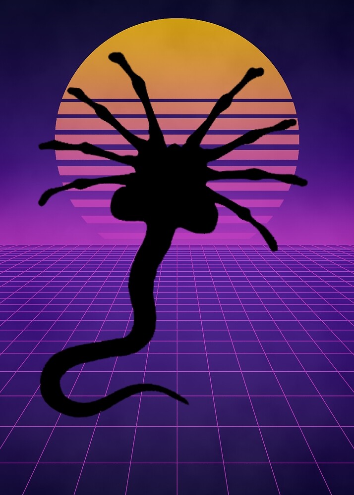 "Retro Synthwave Alien Facehugger Silhouette Poster" by Gemini-Phoenix ...