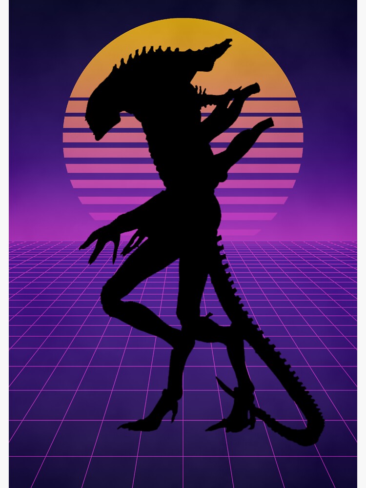 "Retro Synthwave Alien Xenomorph Silhouette Poster" Sticker for Sale by ...