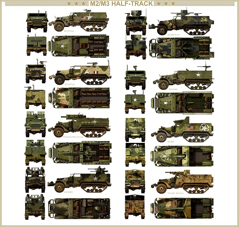 "M2/M3 Half Track Car variants side, top, front and rear" by ...