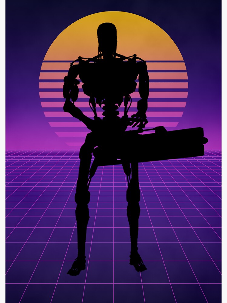 "Retro Synthwave The Terminator T-800 Silhouette Poster" Sticker for ...