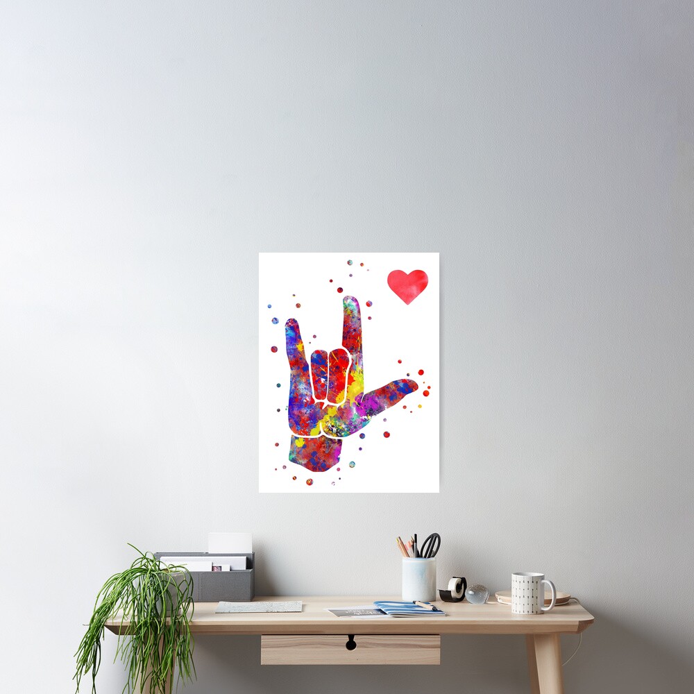 "I love you ASL sign language, watercolor sign language, I love you ...