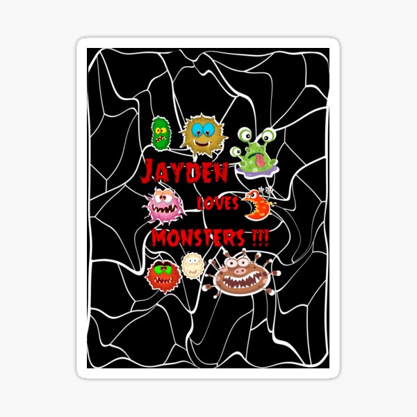 "Jayden loves monsters! " Sticker by Attiva | Redbubble