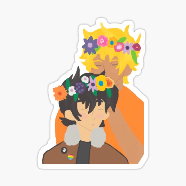 "Sleepy Solangelo Wearing Flower Crowns" Sticker by DemiboyDemon ...