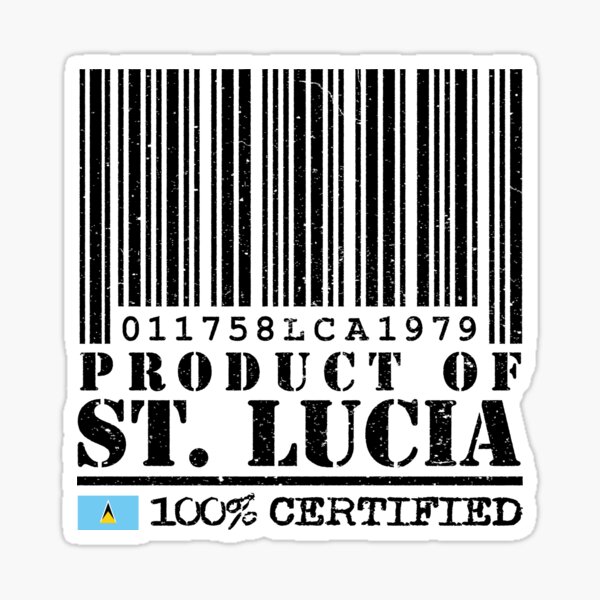 "Product of St Lucia Barcode - 100% Certified" Sticker by identiti ...