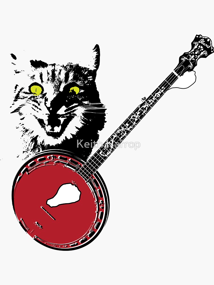 "Cat with a banjo" Sticker for Sale by Bumper-Planet | Redbubble