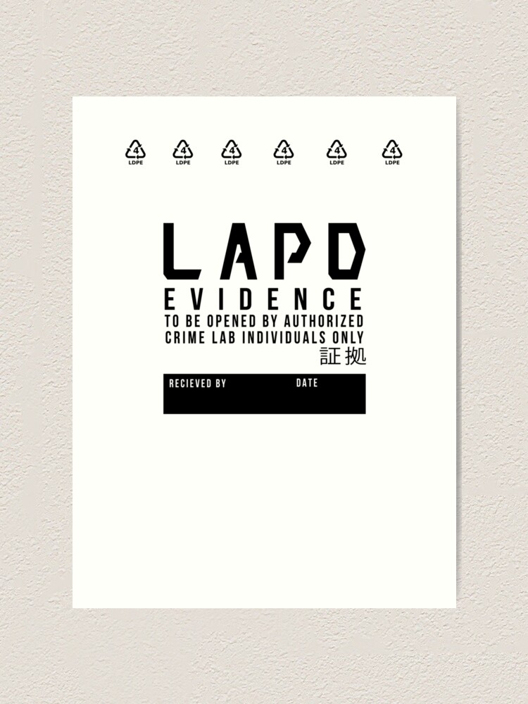 "Blade Runner LAPD EVIDENCE BAG" Art Print for Sale by SpaceAgency ...