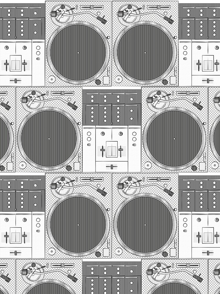 "Dj set - Turntables and Mixer illustration - sketch / drawing ...