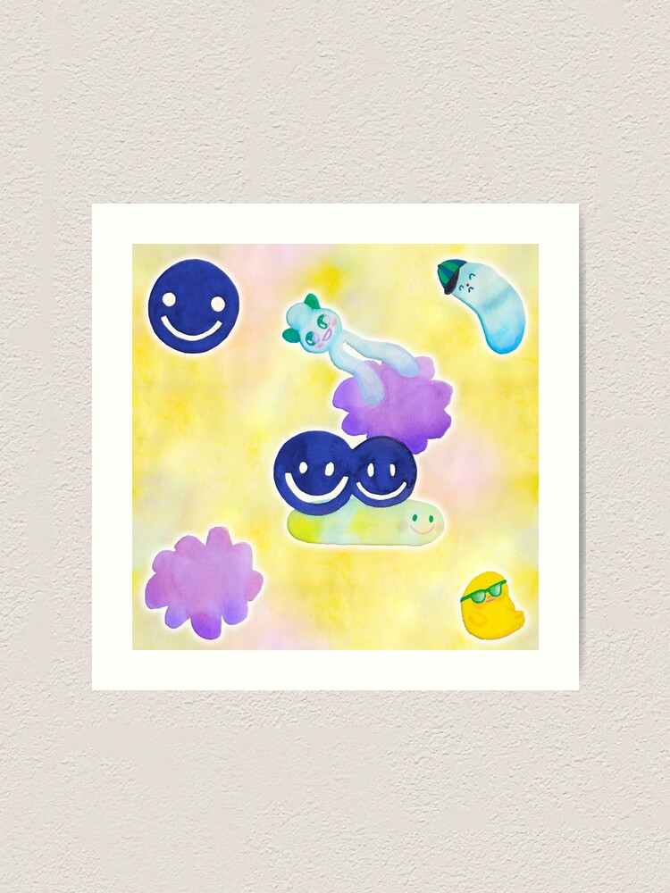 "Smiley face floating space worm with baseball hat" Art Print for Sale ...