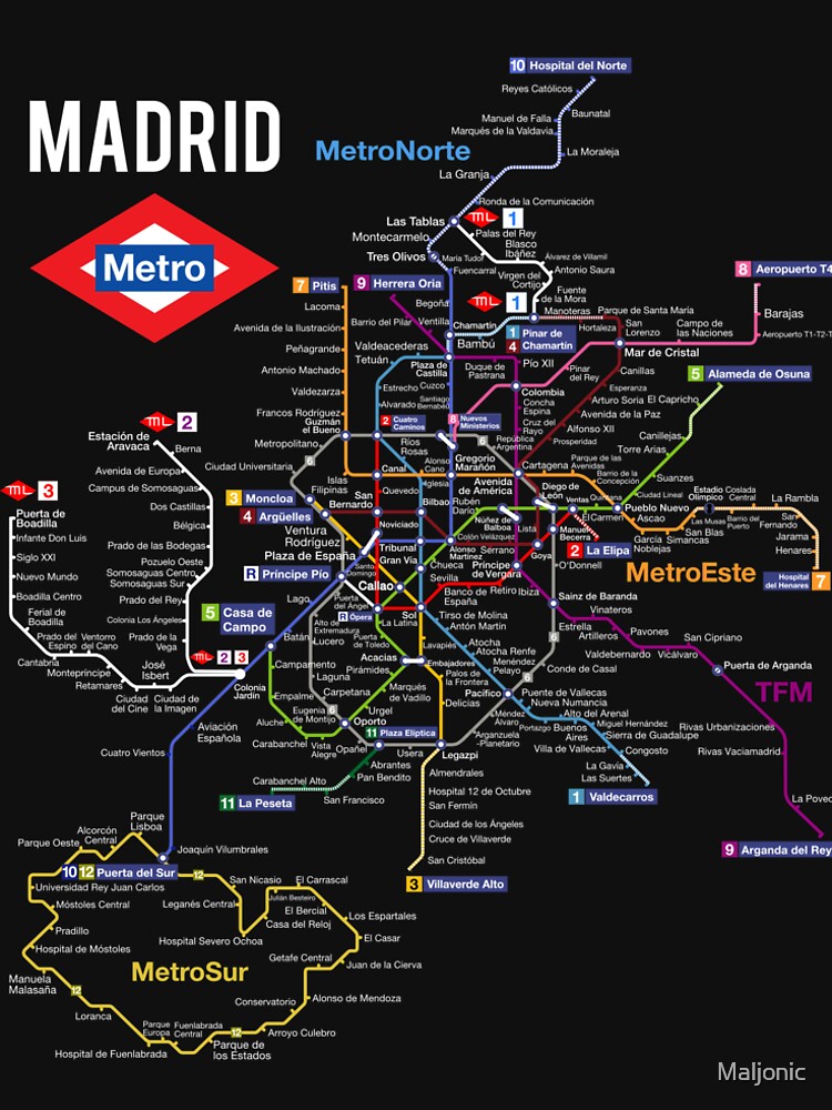 "Madrid Spain Metro Subway Train Map Spanish Language" Premium T-Shirt ...