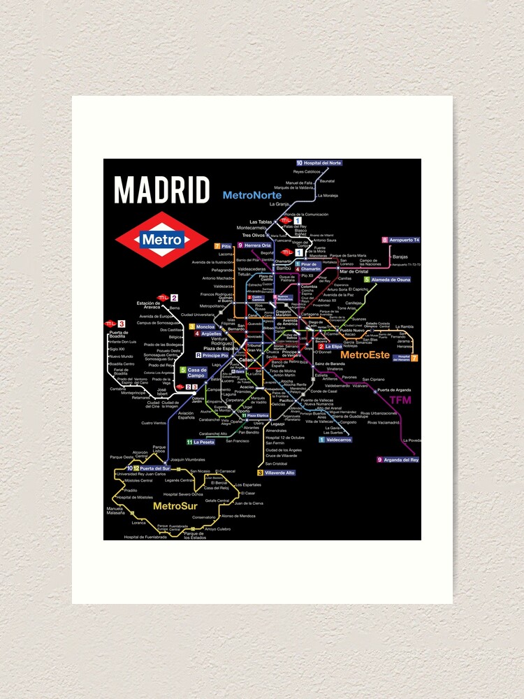 "Madrid Spain Metro Subway Train Map Spanish Language" Art Print by ...
